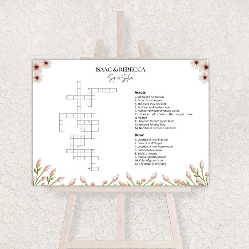 Custom Wedding Crossword Puzzle Template Personalized Sip and Solve ...