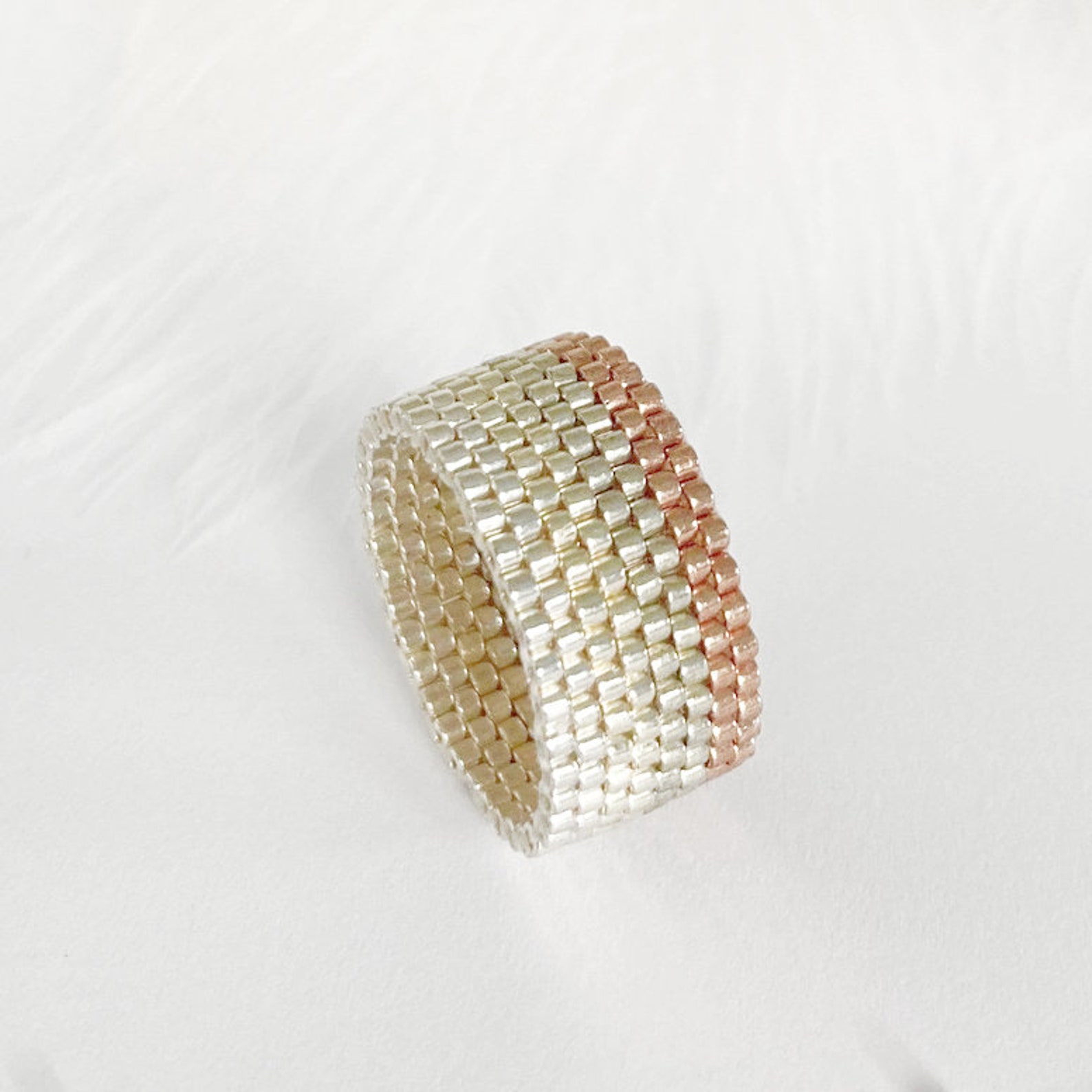 Shimmering Metallic Bead Woven Ring in Graduating Shades, Beaded ...