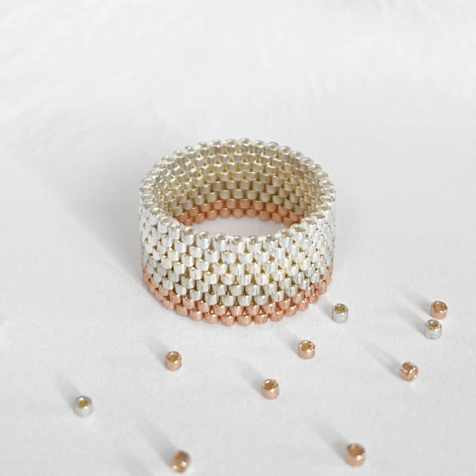 Shimmering Metallic Bead Woven Ring in Graduating Shades, Beaded ...