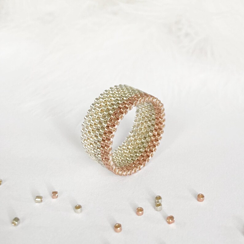 Shimmering Metallic Bead Woven Ring in Graduating Shades, Beaded ...