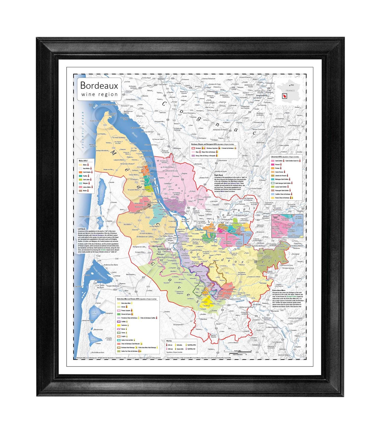 Bordeaux Wine Map - Etsy
