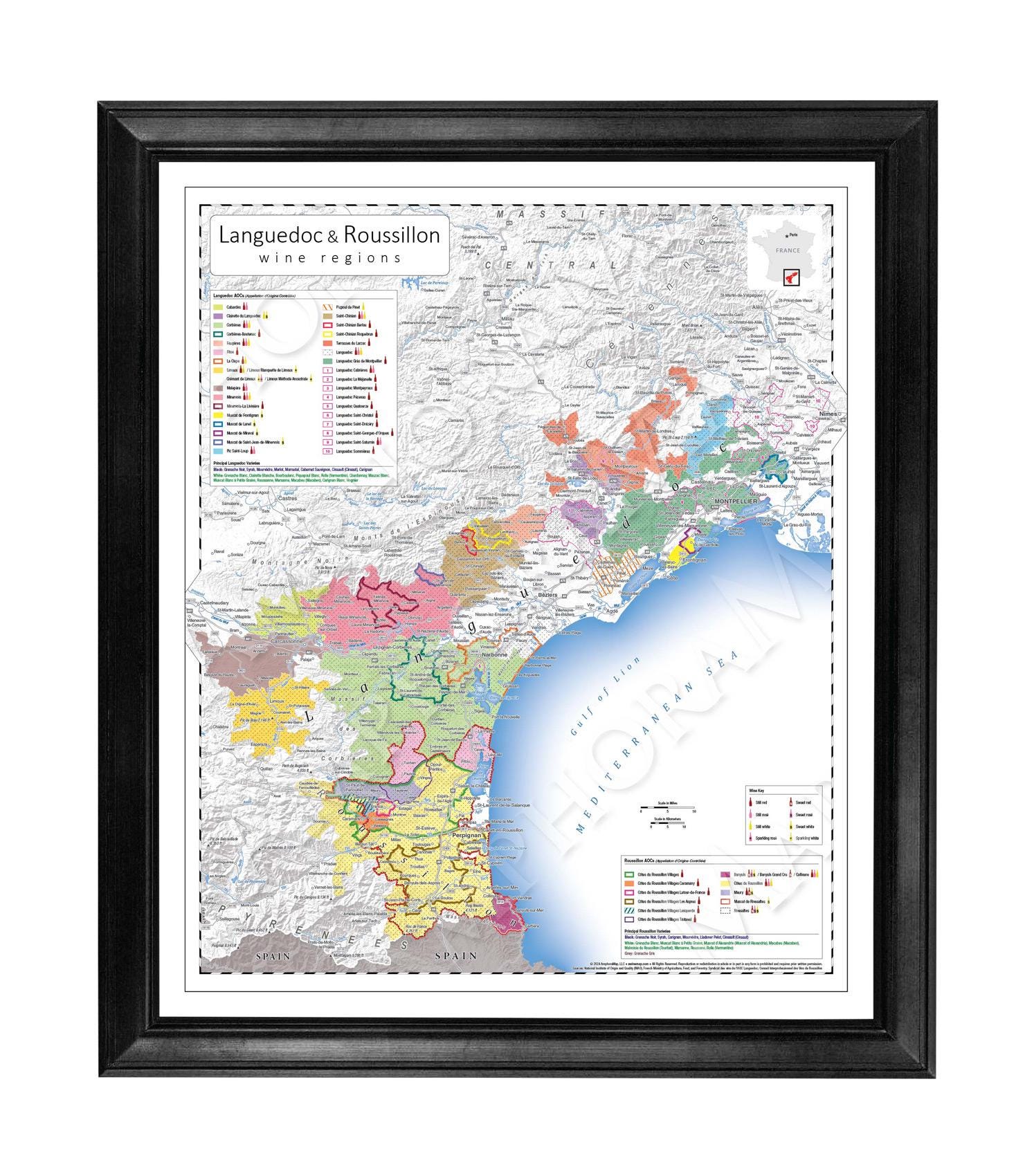 Languedoc and Roussillon Wine Map - Etsy