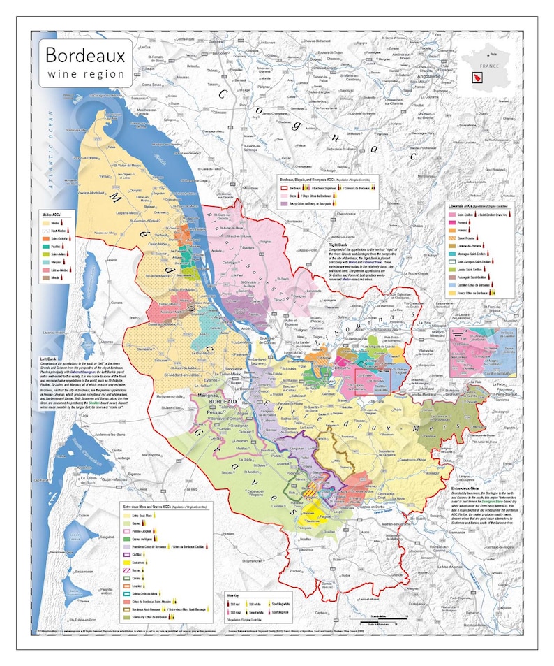Bordeaux Wine Map - Etsy
