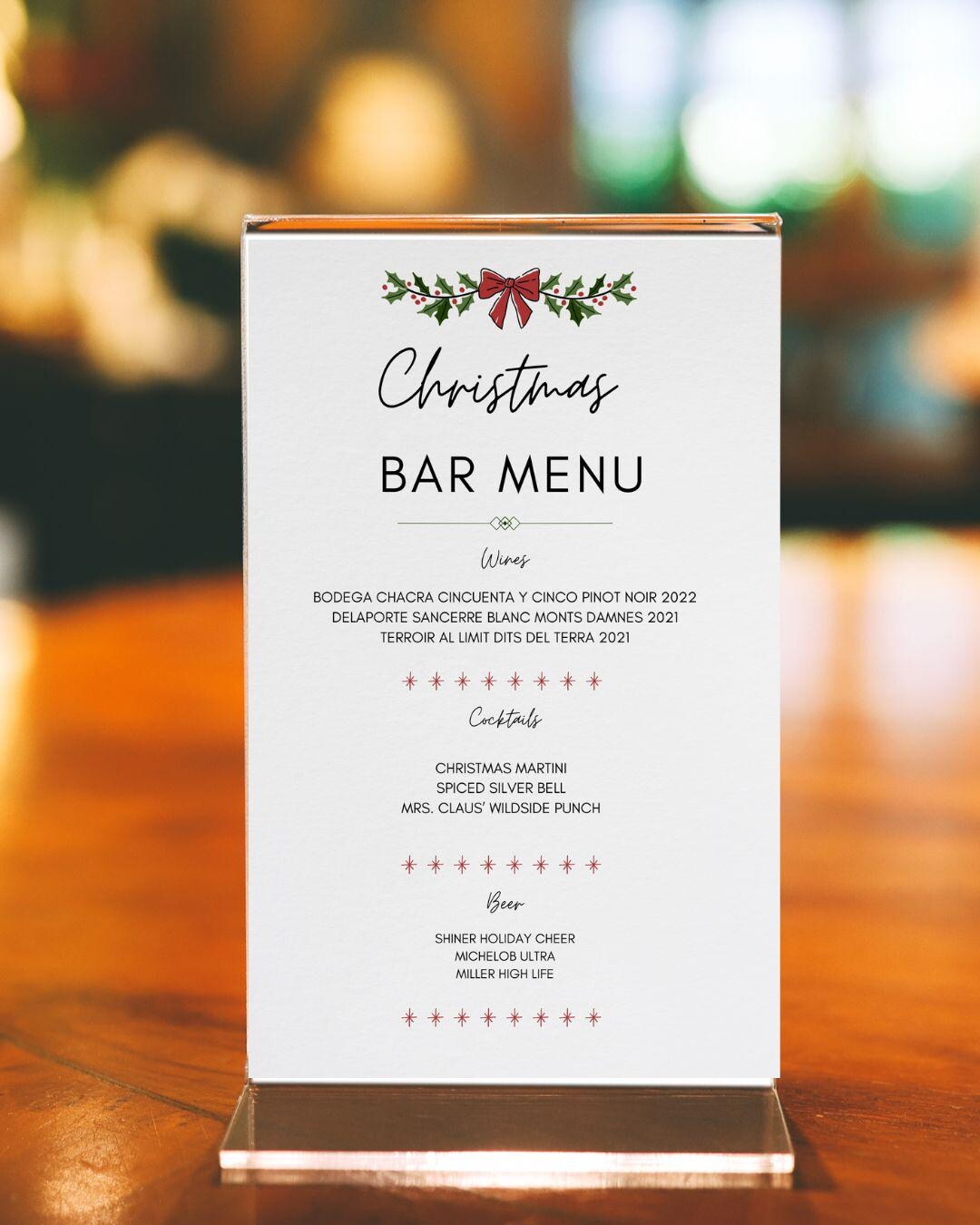 Editable Bar Menu, Holiday Bar, Christmas Bar Template, Printable Menu ...
