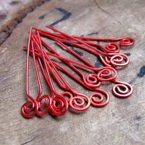 22 Gauge Red Spiral Headpins Enameled Swirl Copper Head Pins Handmade ...