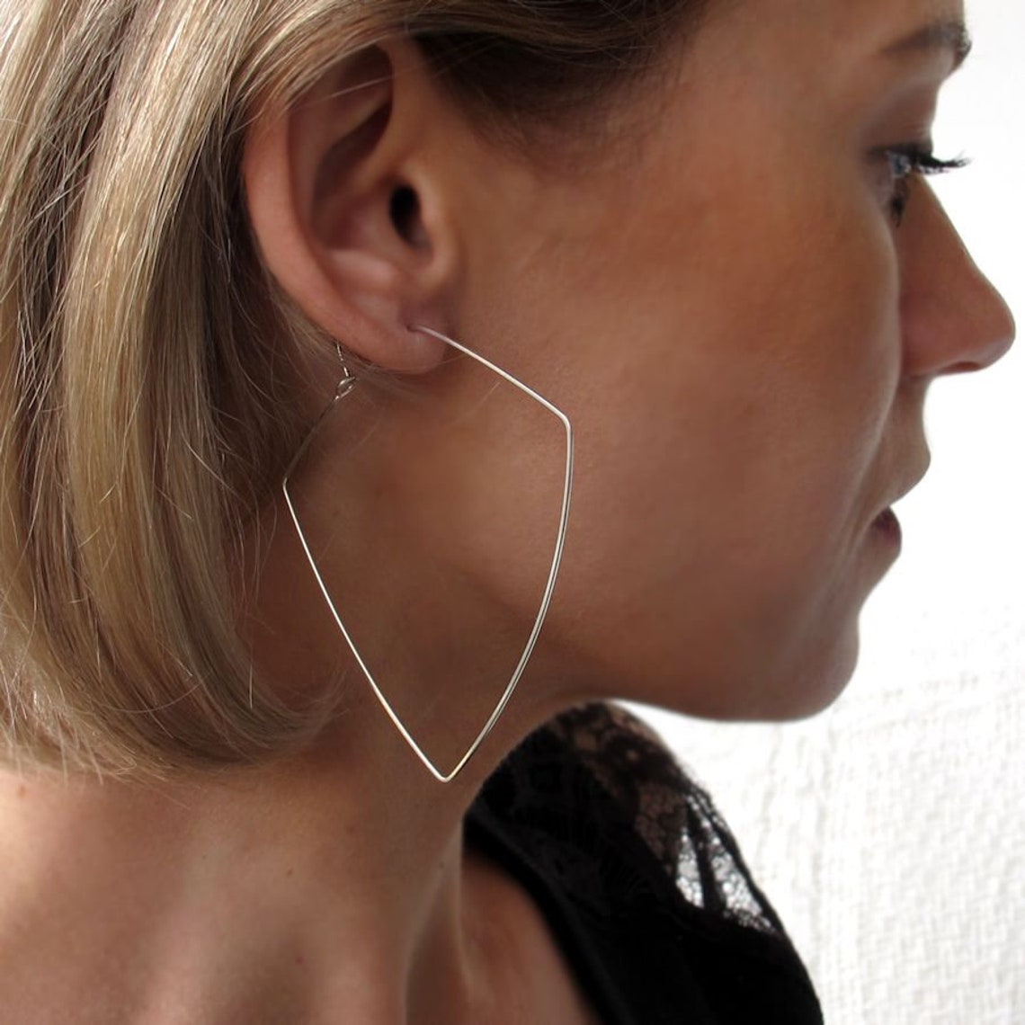 Pennant Hoop Earrings Large Copper Geometric Hoops Hammered - Etsy