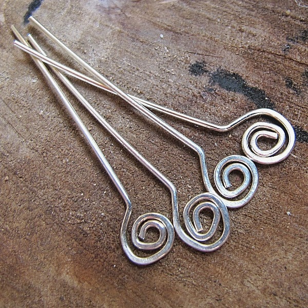 Sterling Silver Headpins Hammered Spirals 20 gauge Swirl | Etsy