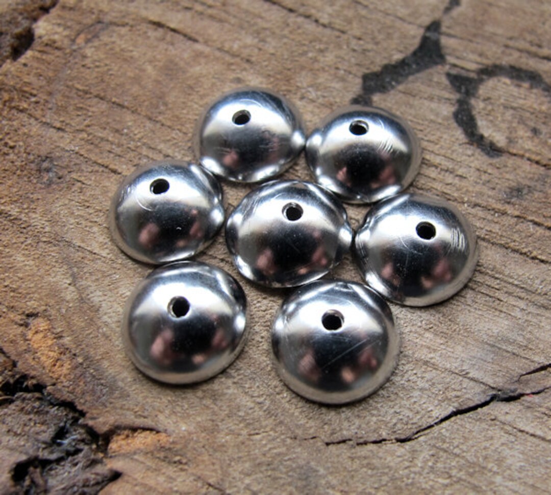 Metal Bead Caps 8mm, 10mm Round Smooth Silver Caps Handmade Bowls ...