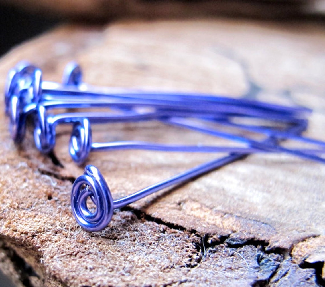 Swirl Headpins 1.5 Inch - Fancy Head Pins Set - Purple Enameled Jewelry ...