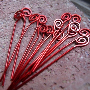 22 Gauge Red Spiral Headpins Enameled Swirl Copper Head Pins Handmade ...