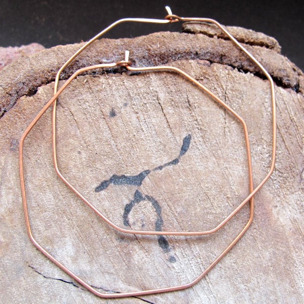 Octagon Hoop Earrings Geometric Rustic Hoops 2.5 Inch Square Hammered ...