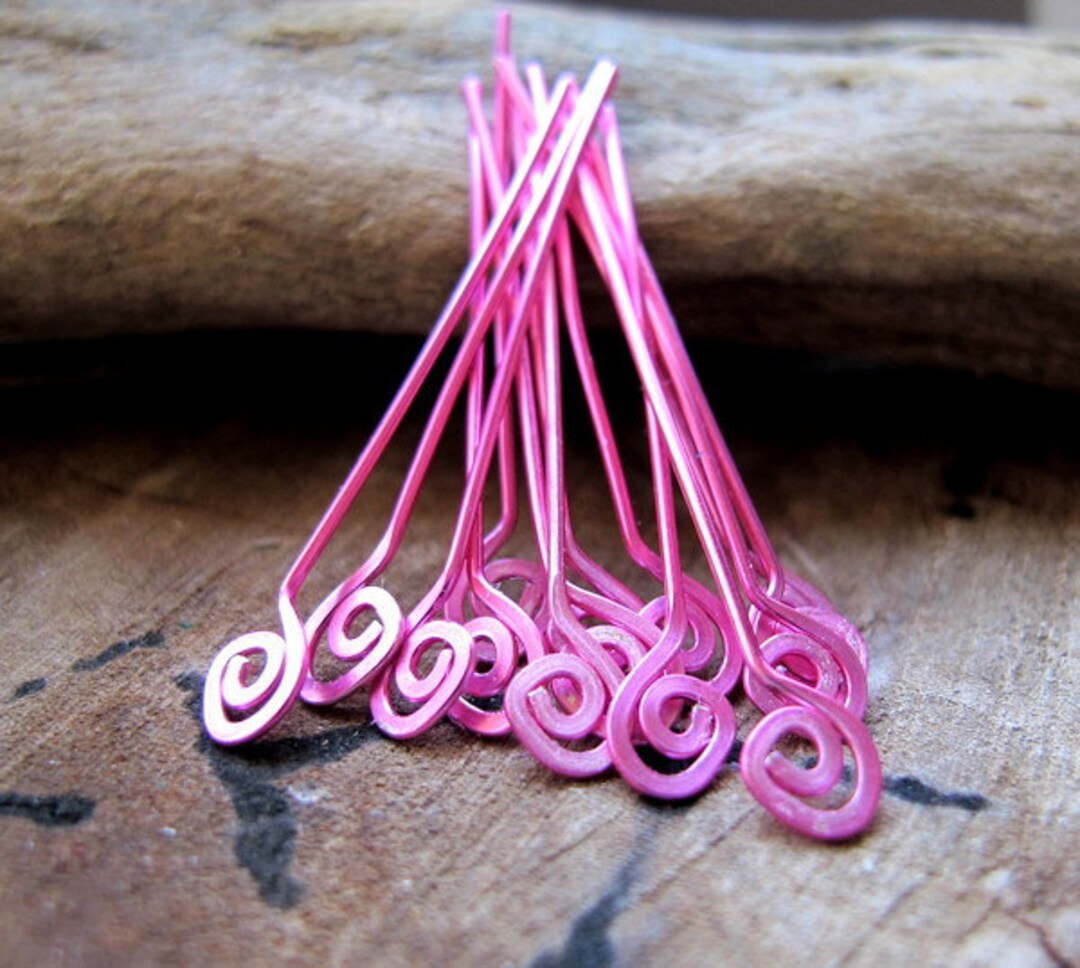 Swirly Spiral Pink Headpins Set. 22 Gauge Enameled Copper Head Pins ...