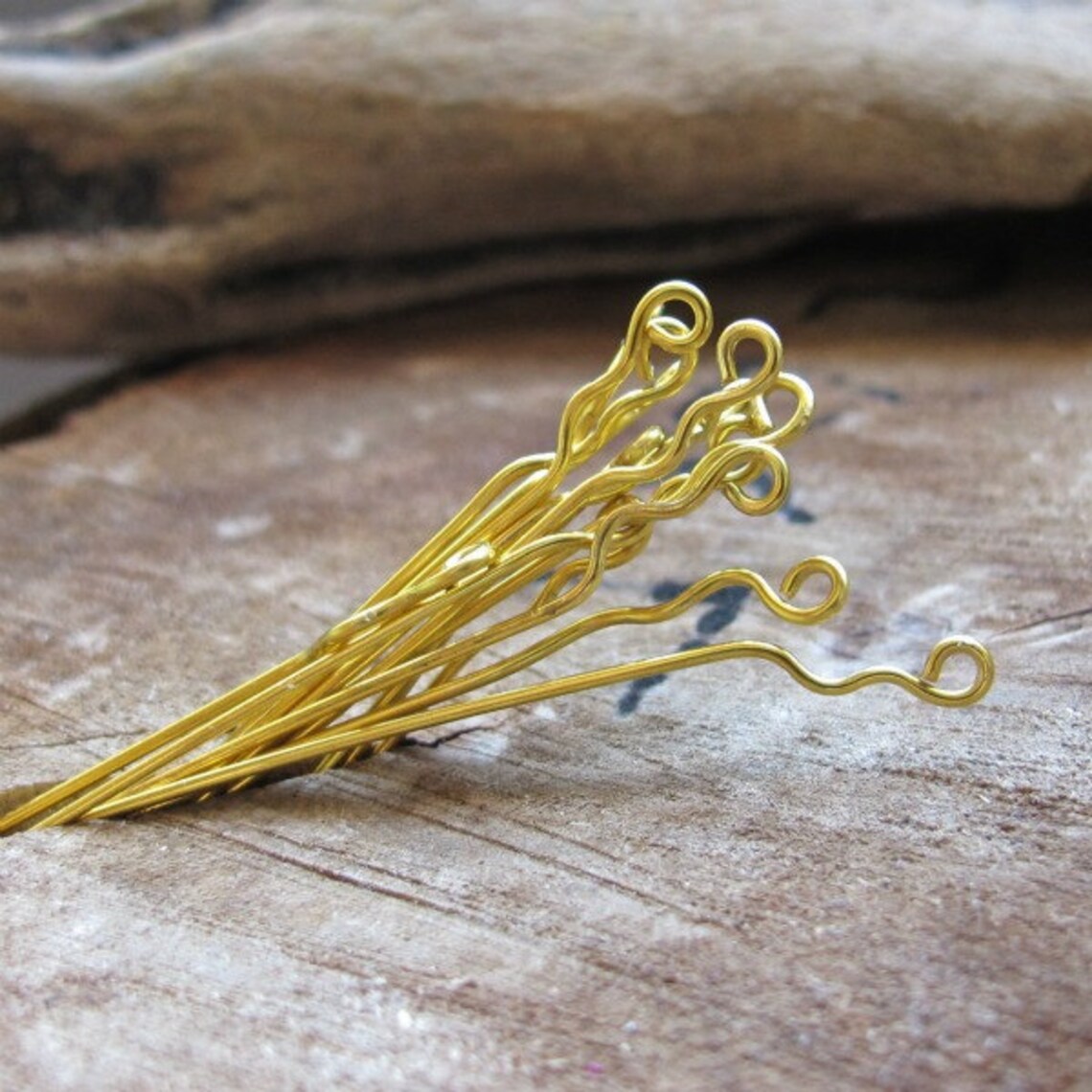 10 Gold Pure Brass, Little Spirals Headpins 20gauge, Gold Head Pins Eye ...
