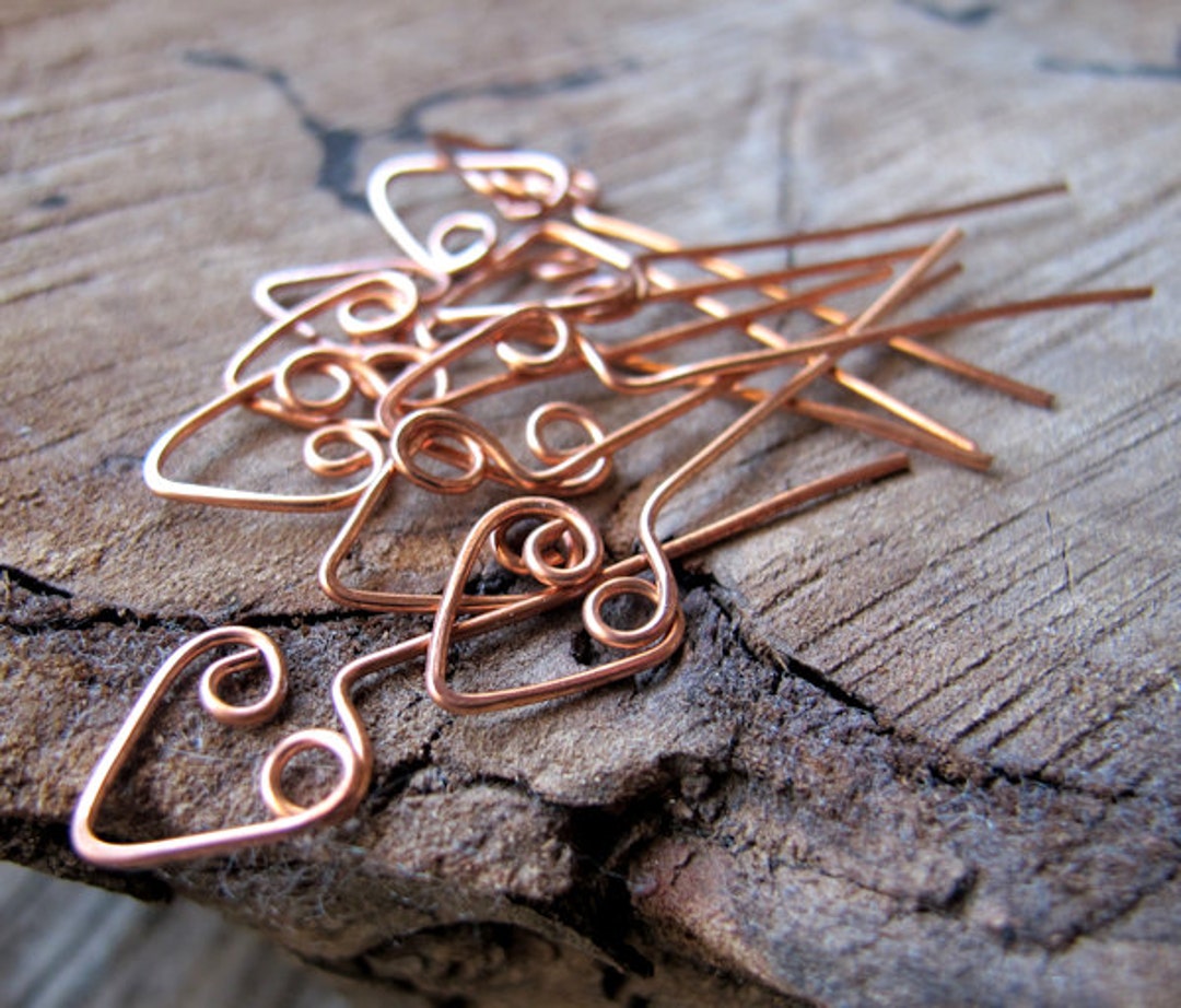 22 Gauge Heart Head Pins Set Artisan Copper Wrapped Headpins - 1.5 Inch ...