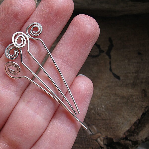 Sterling Silver Headpins Hammered Spirals 20 gauge Swirl | Etsy