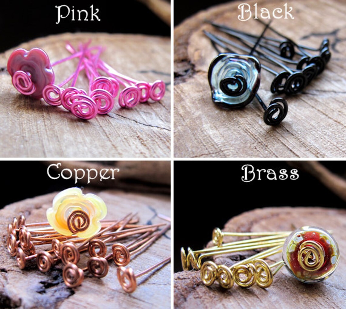 Swirl Headpins 1.5 Inch - Fancy Head Pins Set - Purple Enameled Jewelry ...