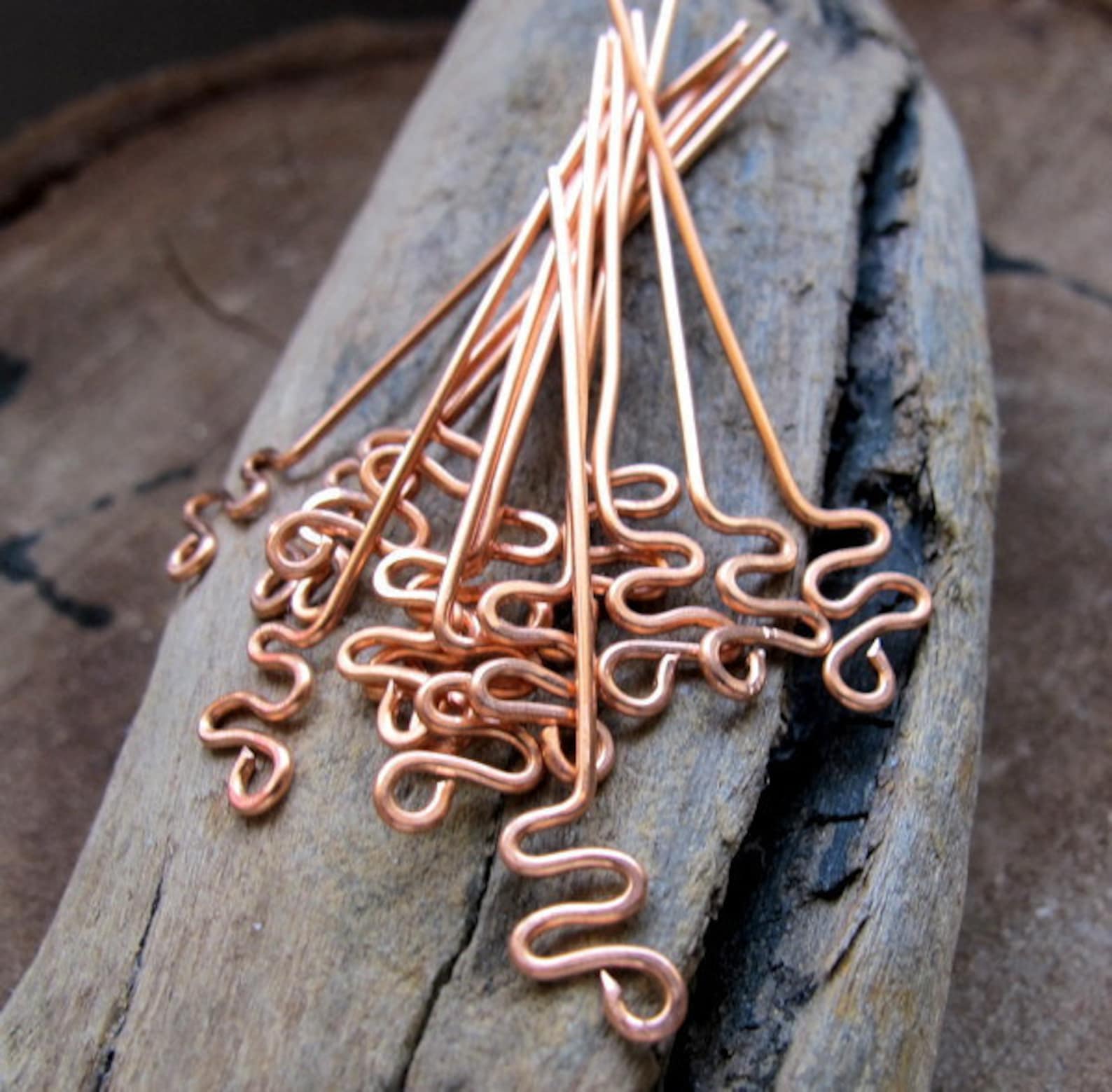 20g Headpin Copper Eye Pins Set 10 Artisan Head Pins. Zig Zag - Etsy