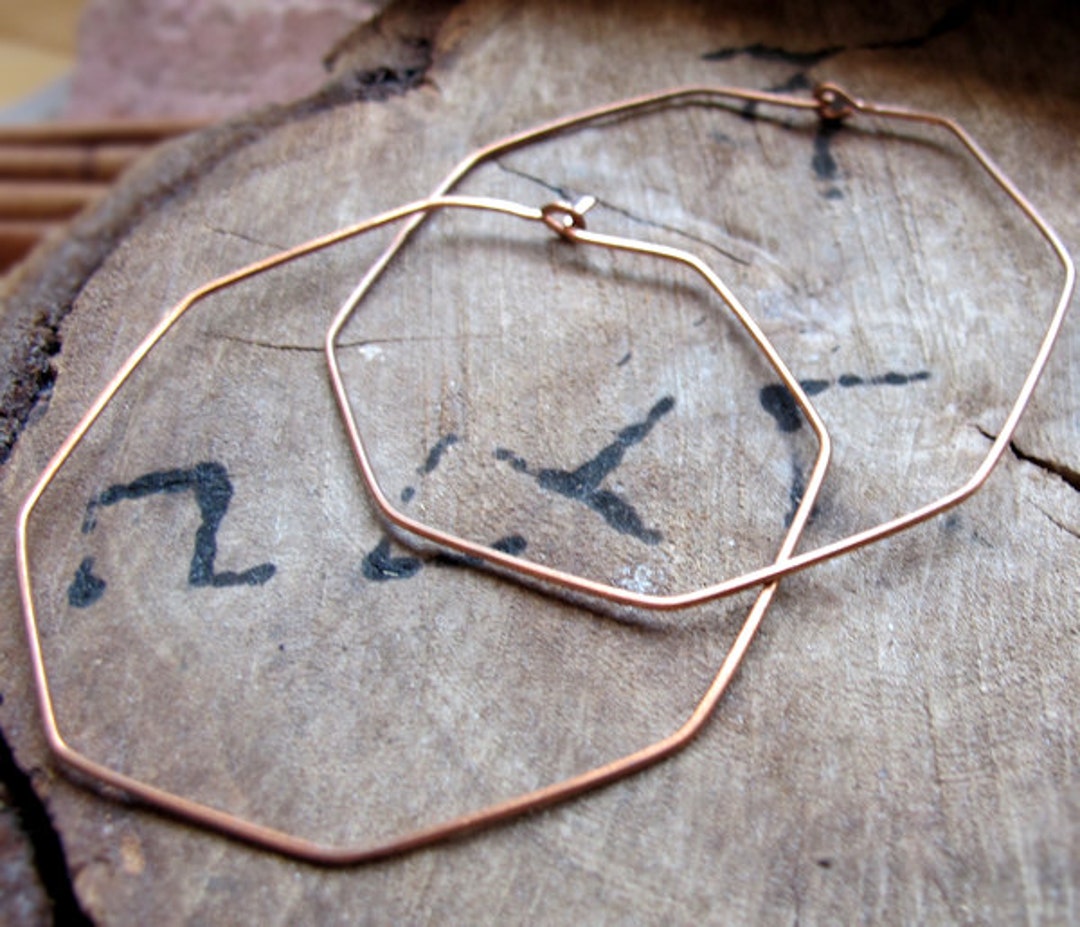 Octagon Hoop Earrings - Geometric Rustic Hoops 2.5 Inch - Square ...