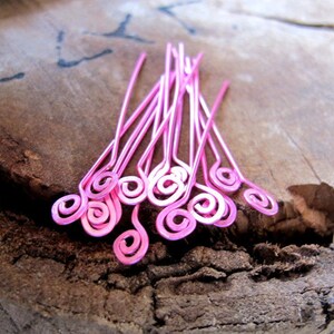 Swirly Spiral Pink Headpins Set. 22 Gauge Enameled Copper Head Pins ...