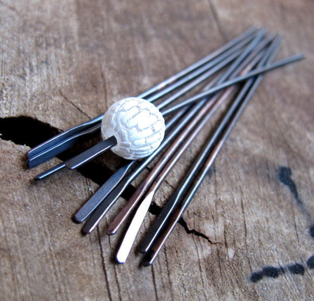 Patina Hammered Copper Head Pins Set 10 Slim Long Bars 2 Inch - Etsy