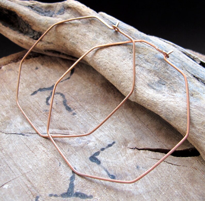 Octagon Hoop Earrings Geometric Rustic Hoops 2.5 Inch Square Hammered ...