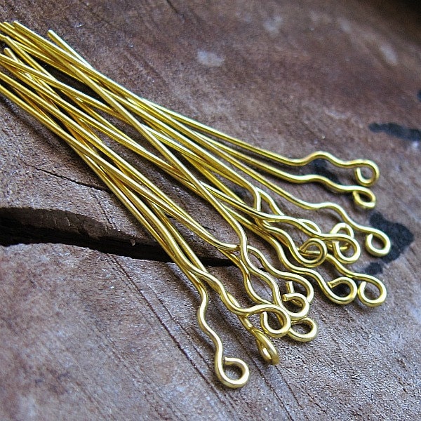 10 Gold Pure Brass, Little Spirals Headpins 20gauge, Gold Head Pins Eye ...
