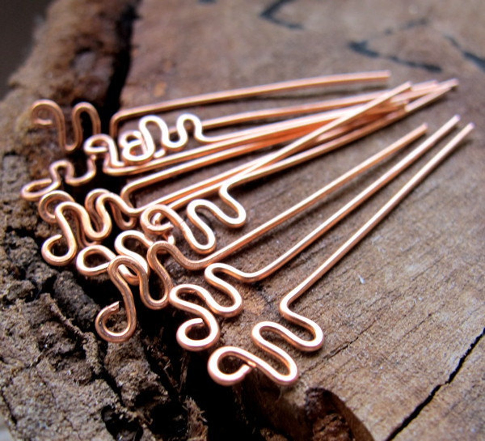20g Headpin Copper Eye Pins Set 10 Artisan Head Pins. Zig Zag - Etsy