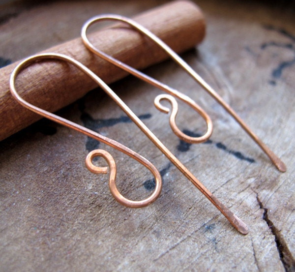 Artisan Copper Ear Wires 20 gauge. Handmade Long Earwires | Etsy
