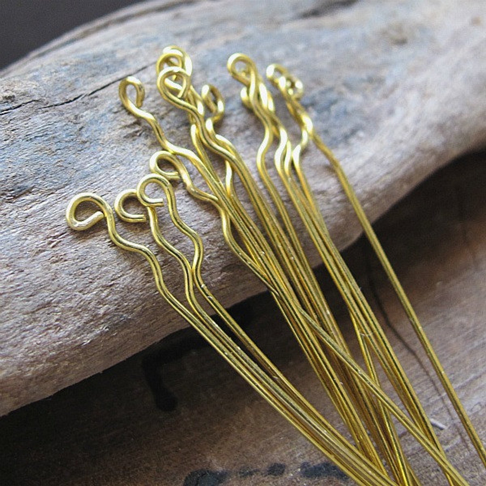 10 Gold Pure Brass, Little Spirals Headpins 20gauge, Gold Head Pins Eye ...