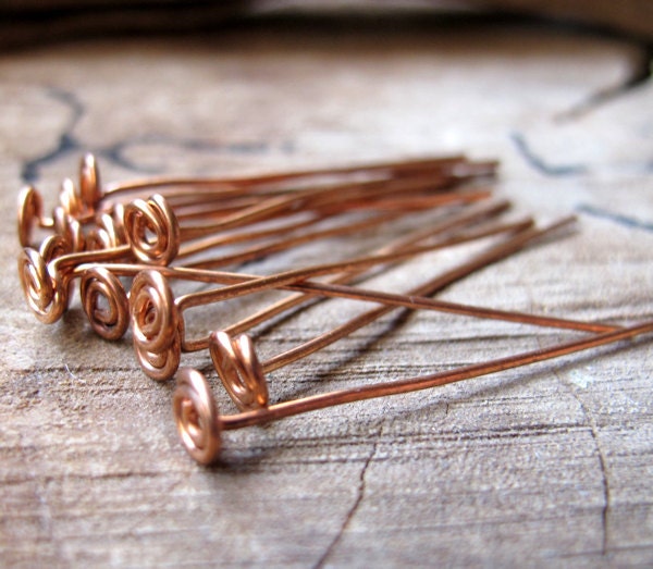 Handmade Copper Spiral Head Pins 20 Gauge Artisan Swirl - Etsy