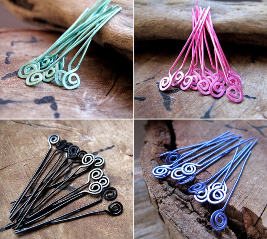 40 Swirl Headpins Assorted Set - Enameled Spiral Head Pins - Turquoise ...