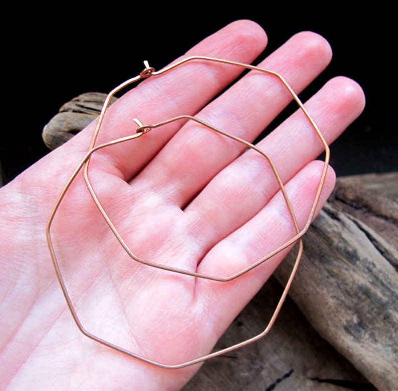 Octagon Hoop Earrings Geometric Rustic Hoops 2.5 Inch Square Hammered ...