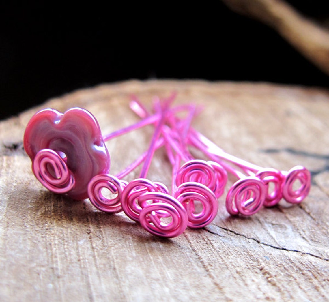 Pink Swil Headpins Set - Fancy Head Pins 20 Gauge - Long Head Pins 1.5 ...