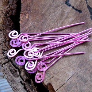 Swirly Spiral Pink Headpins Set. 22 Gauge Enameled Copper Head Pins ...
