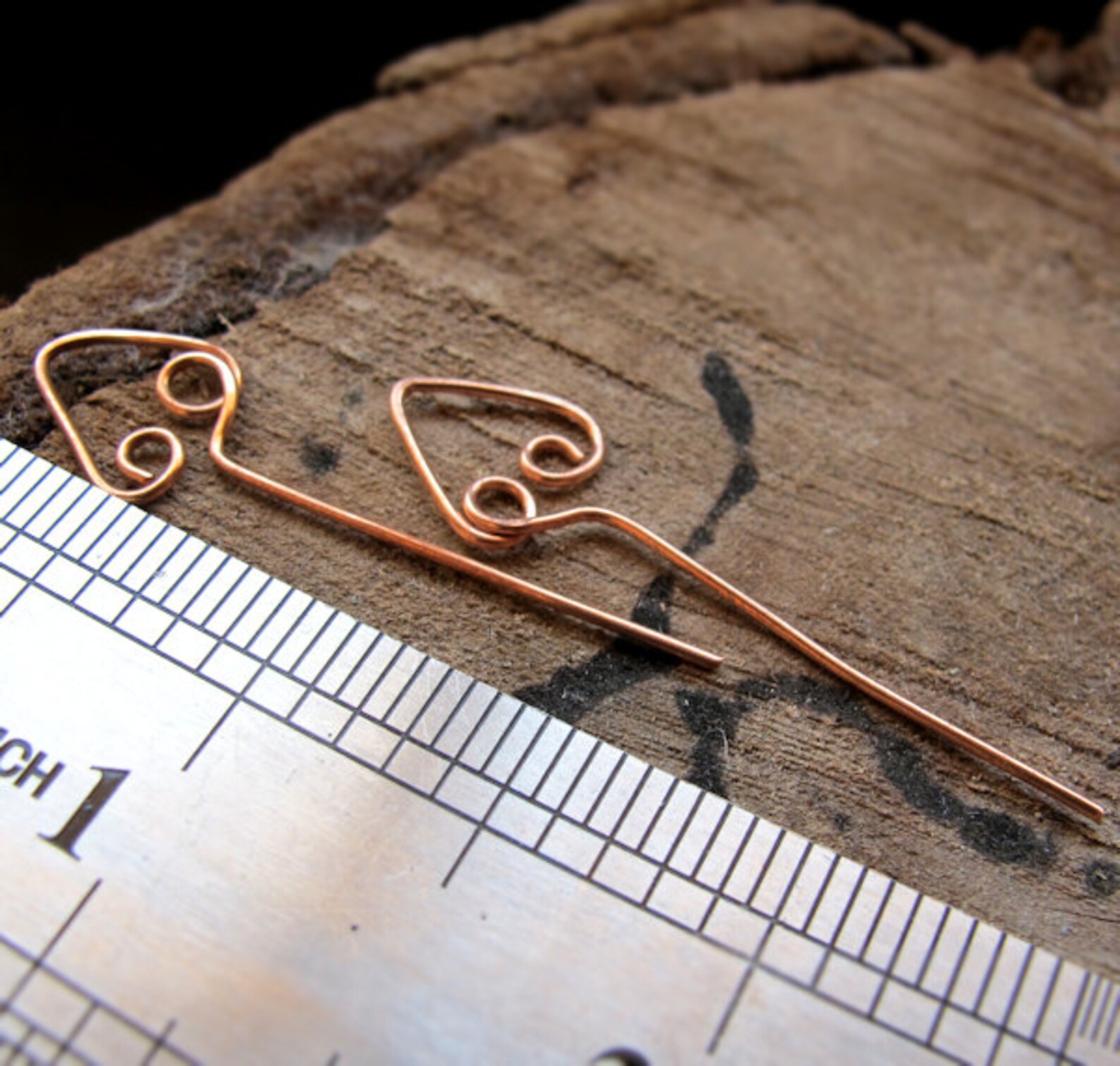 22 Gauge Heart Head Pins Set Artisan Copper Wrapped Headpins - 1.5 Inch ...