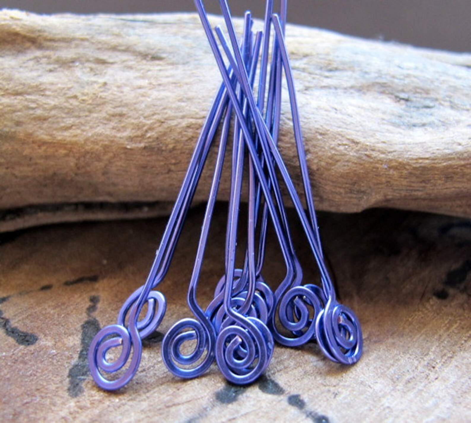 22 Gauge Spirla Hammered Headpins Purple Swirl Head Pins Crop | Etsy