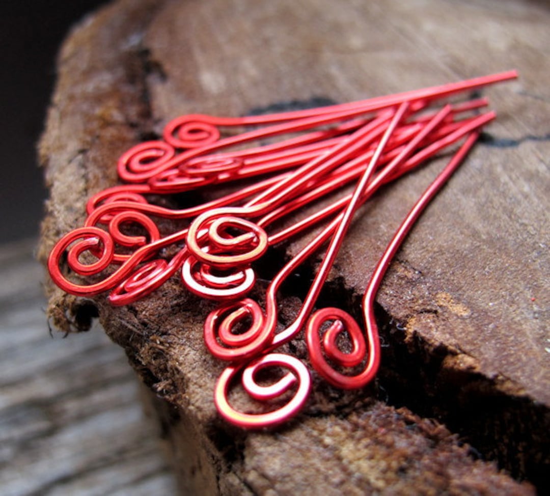 22 Gauge Red Spiral Headpins Enameled Swirl Copper Head Pins Handmade ...