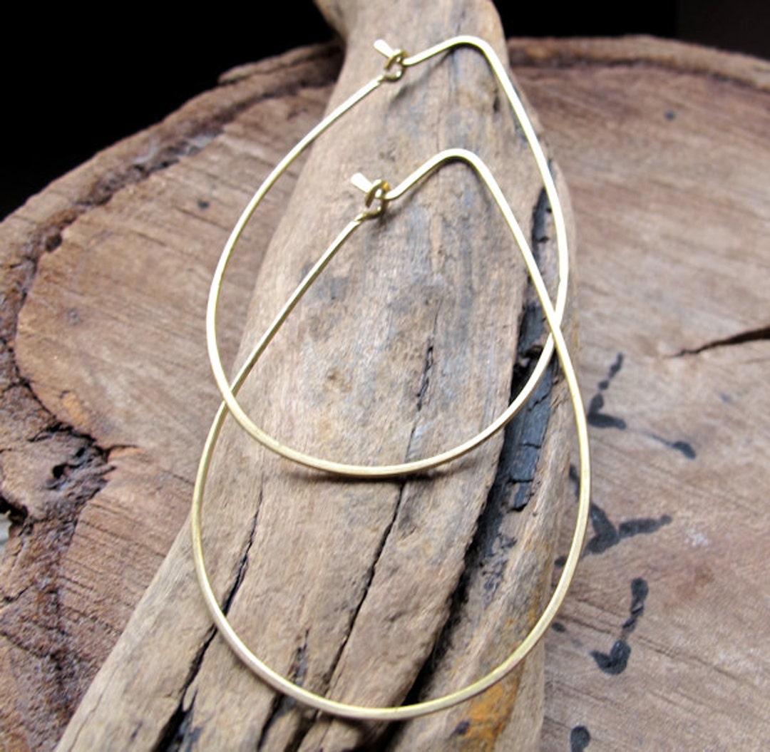 Golden Teardrop Hoop Earrings, Tear Drop Hoops Elongated Oval Earrings ...