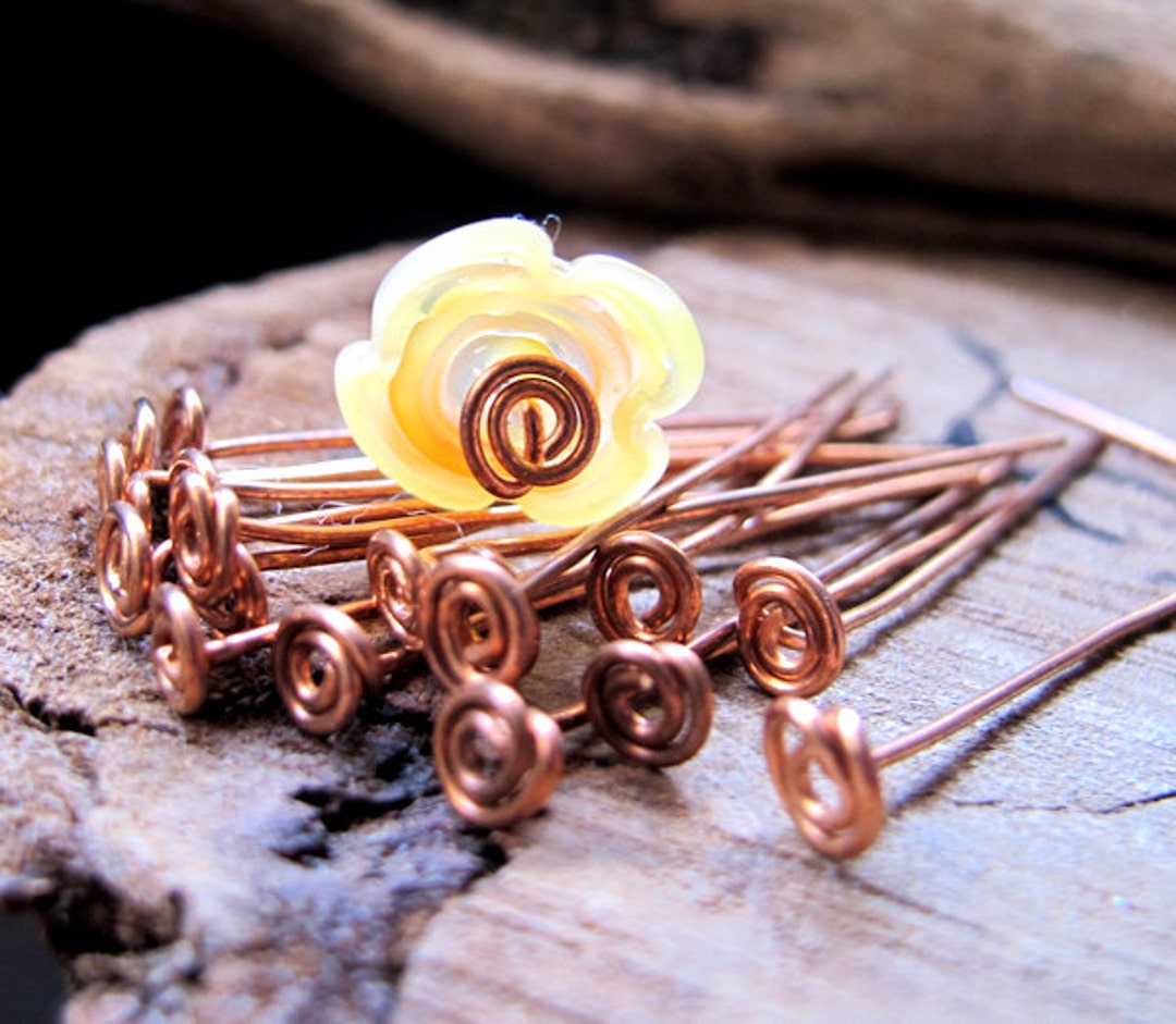 Handmade Copper Spiral Head Pins 20 Gauge, Artisan Swirl Headpins 1.5 ...