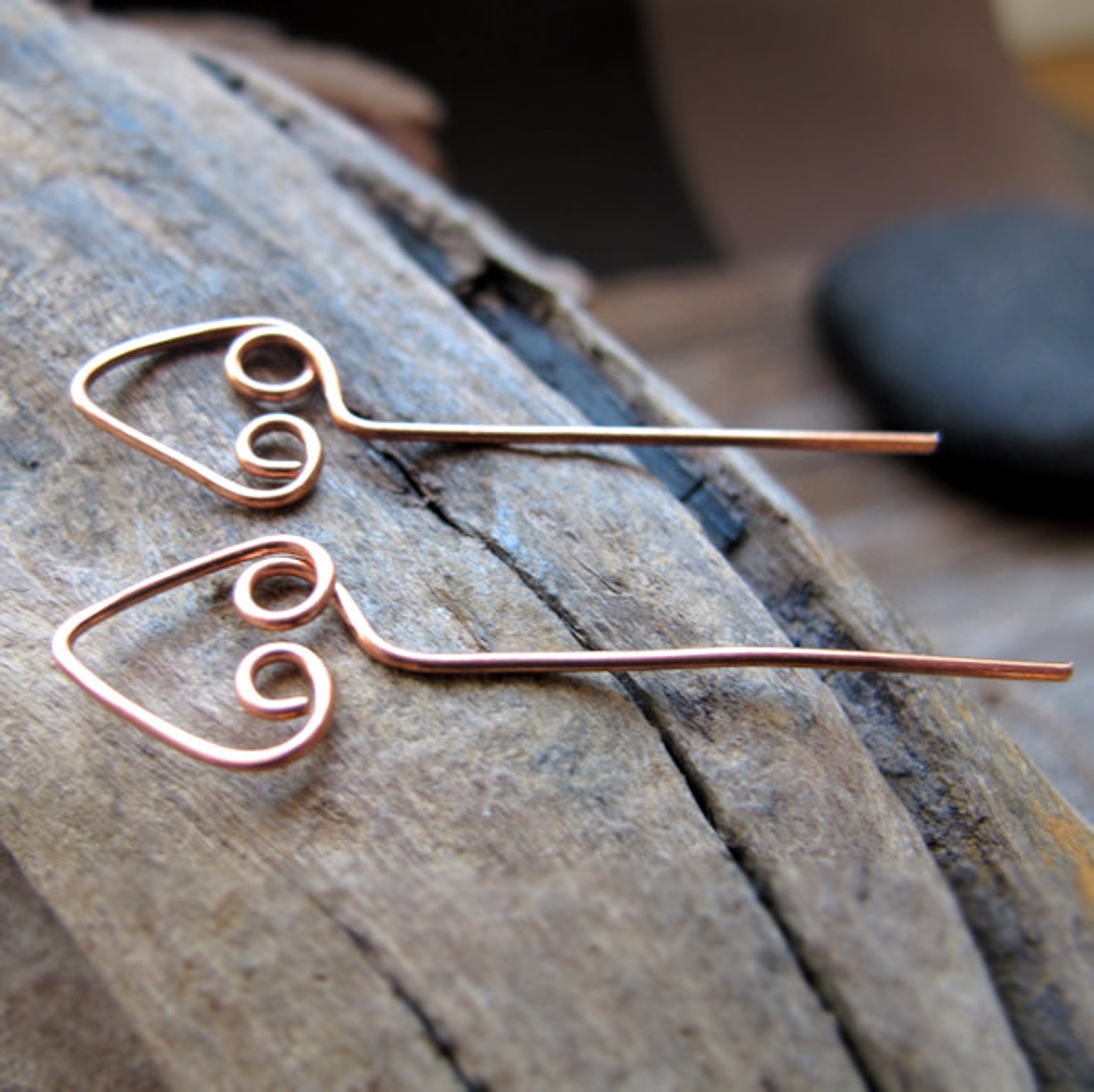 22 Gauge Heart Head Pins Set Artisan Copper Wrapped Headpins - 1.5 Inch ...