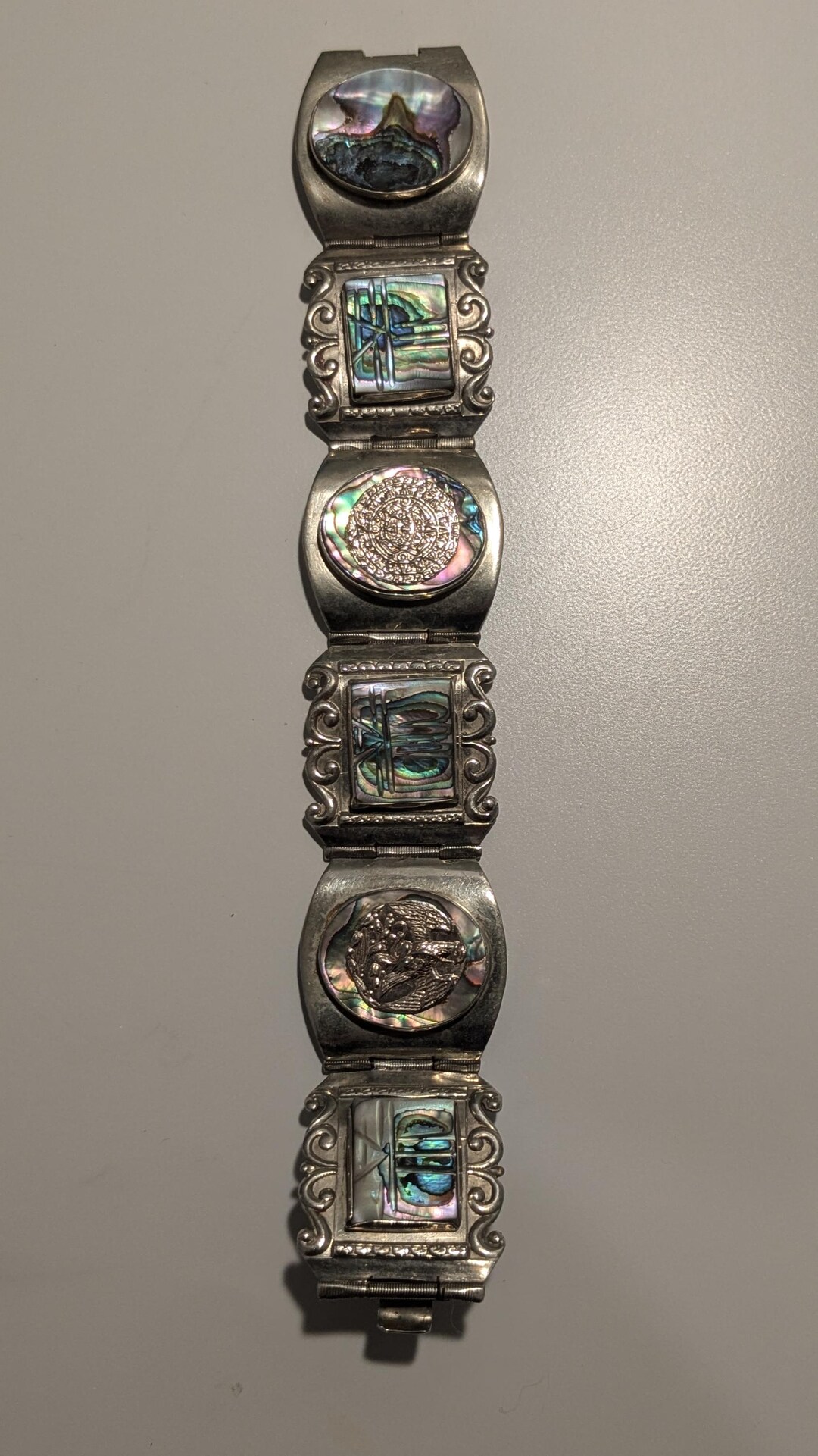 1950s Carved Abalone Silver Aztec Style Bracelet Very Rare 52 Gram - Etsy