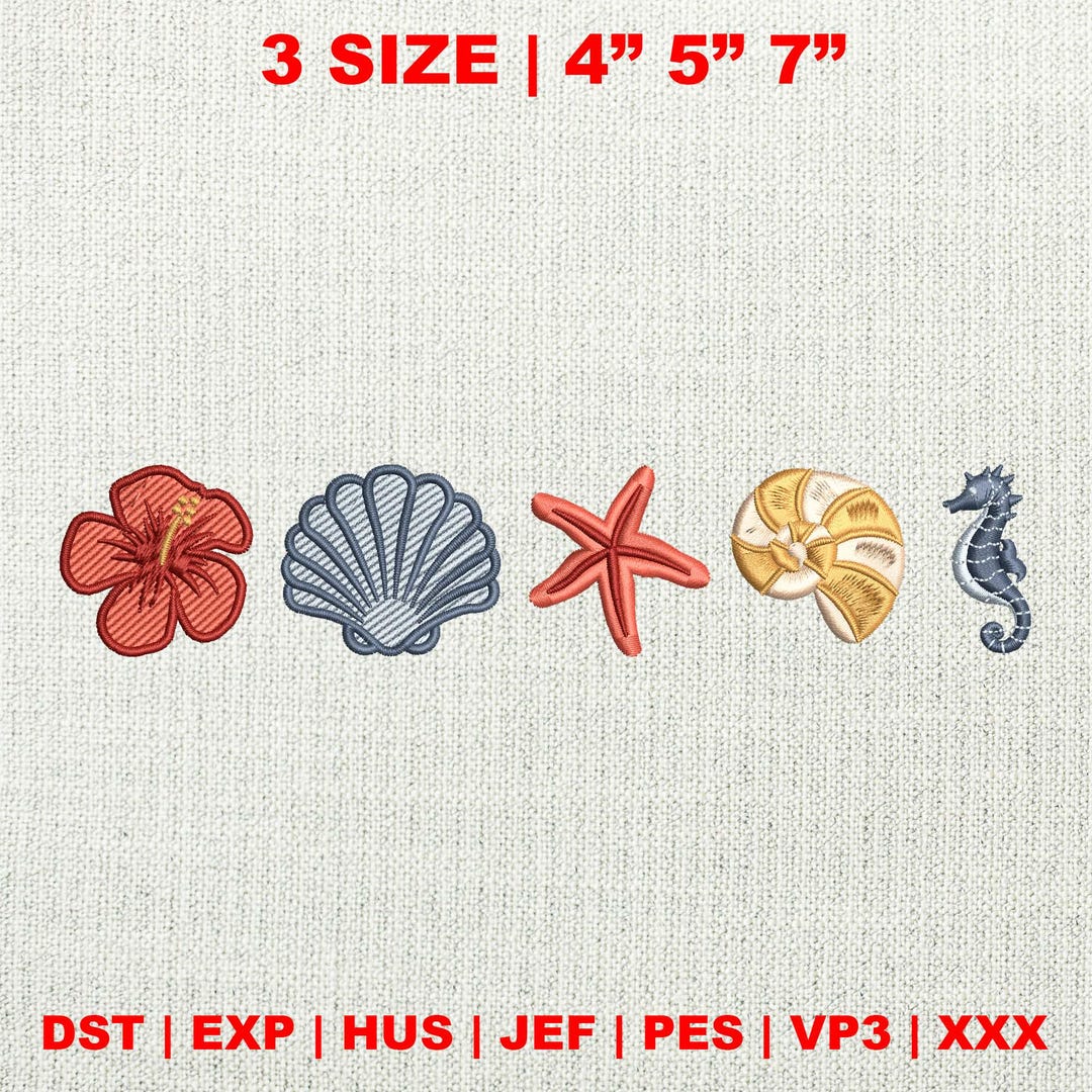 Seashell Embroidery Design, Coastal Ocean Lover Embroidery Design ...