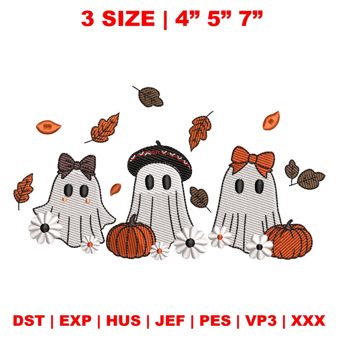 Cute Halloween Ghosts Machine Embroidery Design – 3 Sizes, Instant ...