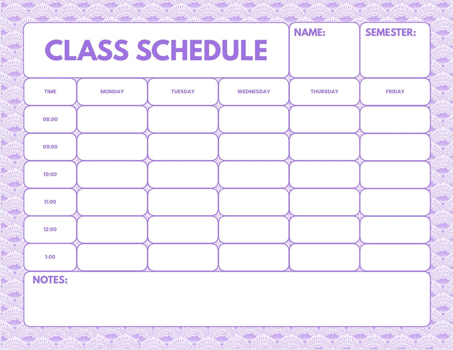 Editable Class Schedule Template | Pastel Purple Canva Planner | Weekly ...