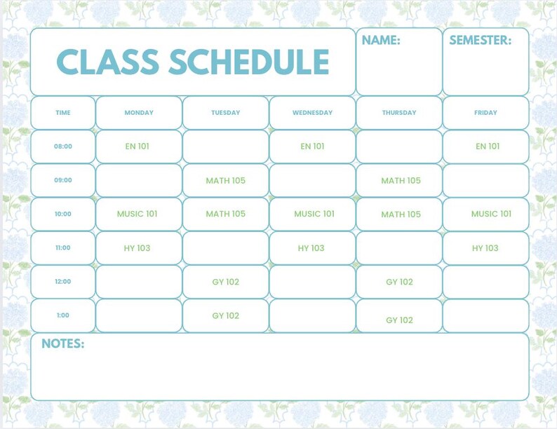 Hydrangea Class Schedule Template – Editable Canva School Planner ...