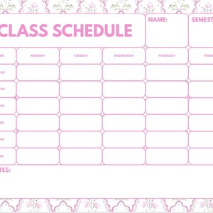 Editable Class Schedule Template | Pink Floral Canva Planner | Weekly ...