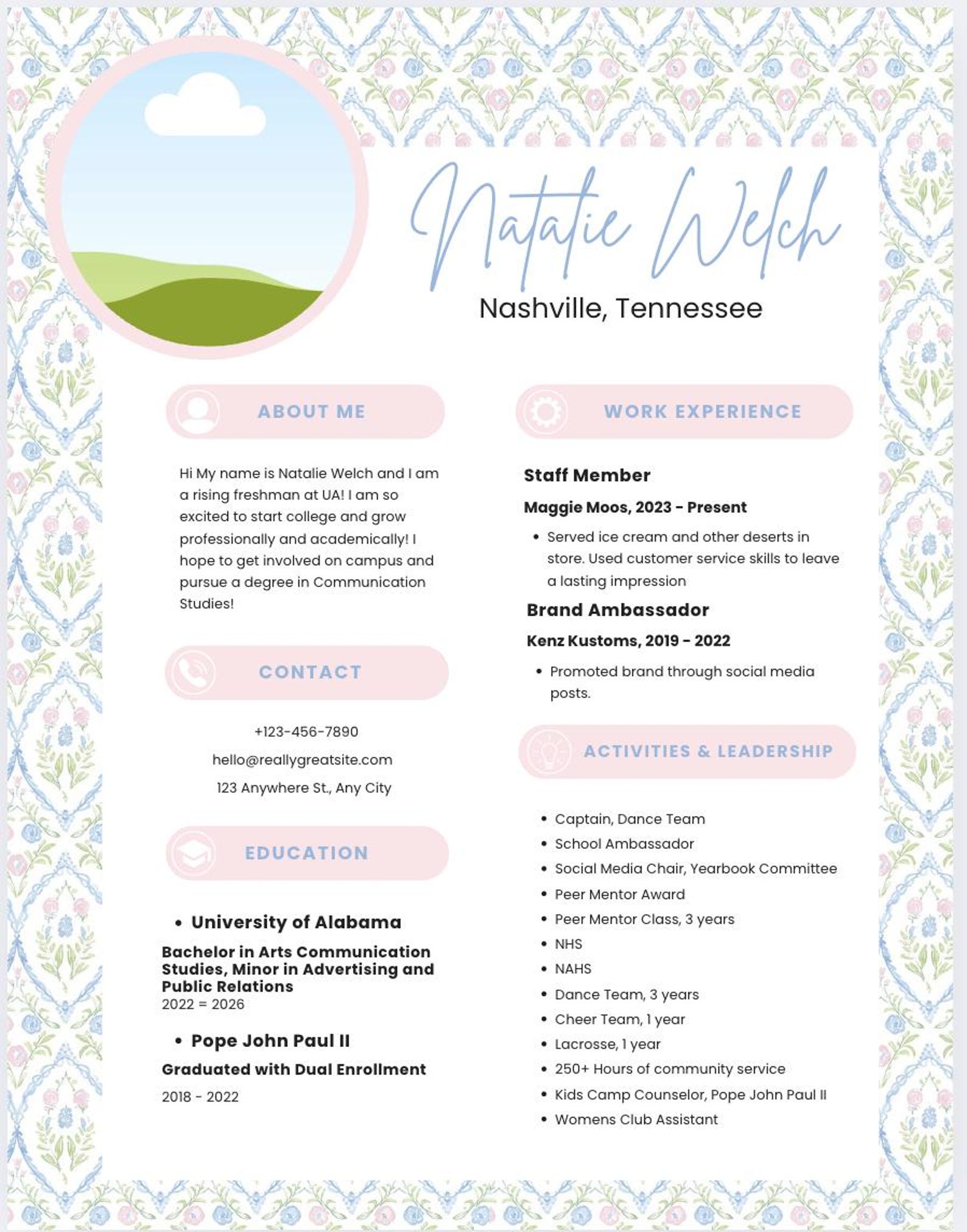 Editable Canva Resume Template for Students | Cute Floral Digital ...