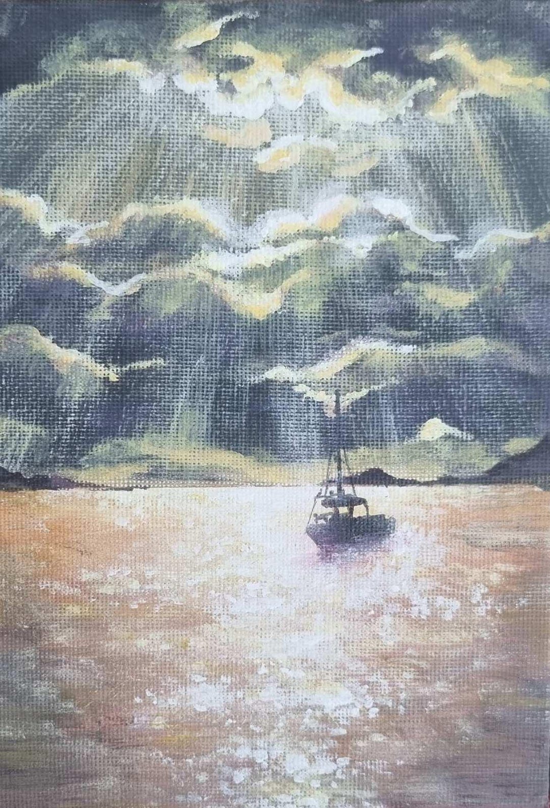 Original Acrylic Painting: Sun Rays on Water, 5x7 Canvas Art Сanvas on ...