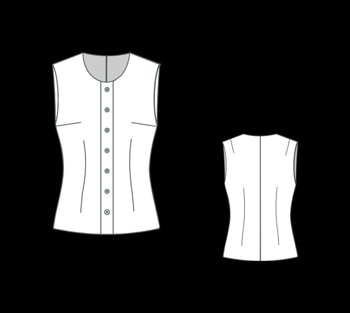Sleeveless Button Front Blouse Sewing Pattern: Fitted Tank Top (PDF ...