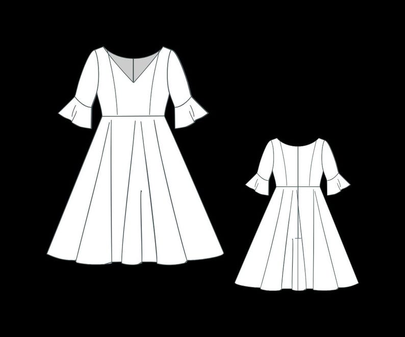 Flounce Sleeve Fit & Flare Dress Sewing Pattern: V-neck PDF (sizes 0-30 ...